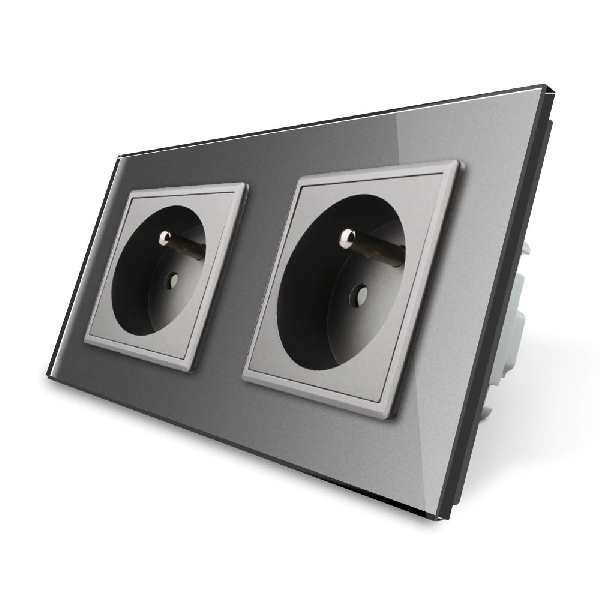 Livolo sklenená dvojzásuvka strieborná 230 V